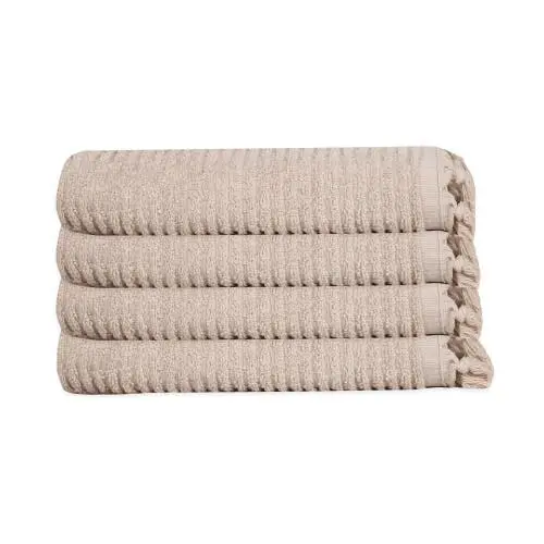OLIVE & LINEN Ribbed Loom Turkish Cotton Terry Hand Towel Bundle - Sand
