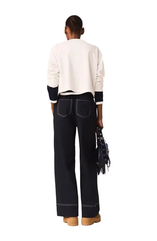 Maje Cotton Canvas Trousers With Belt - Navy