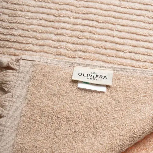 OLIVE & LINEN Ribbed Loom Turkish Cotton Terry Towel Bundle - Sand