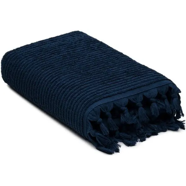 OLIVE & LINEN Ribbed Loom Turkish Cotton Terry Bath Towel - Navy