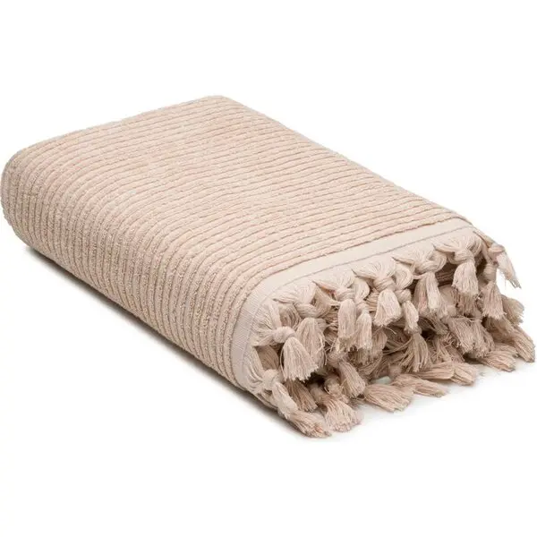 OLIVE & LINEN Ribbed Loom Turkish Cotton Terry Bath Towel - Sand