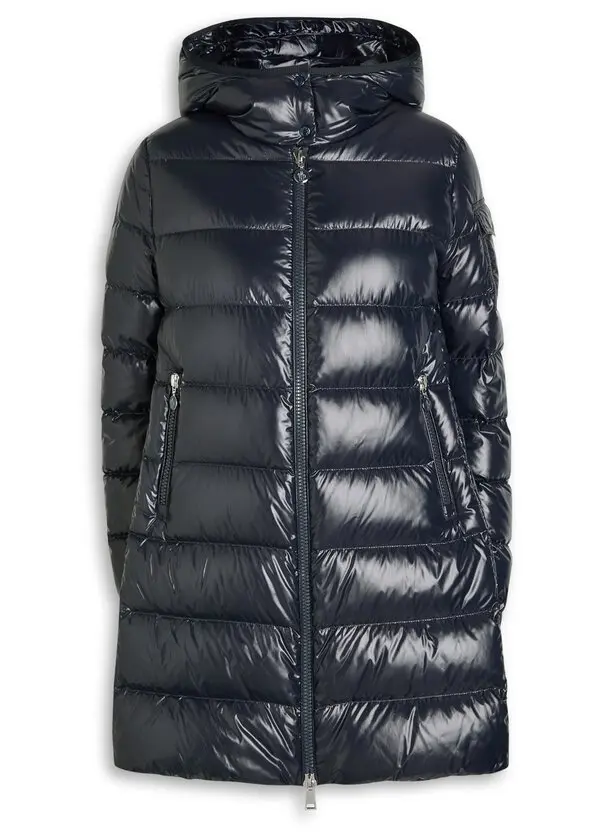 Moncler Glossed Shell Parka Coat - Navy