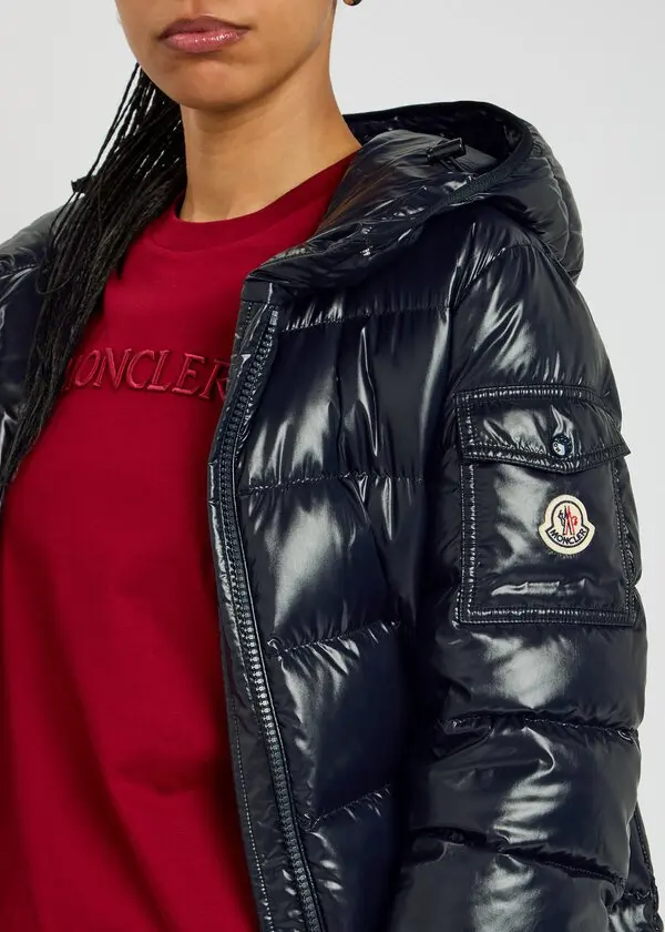 Moncler Glossed Shell Parka Coat - Navy