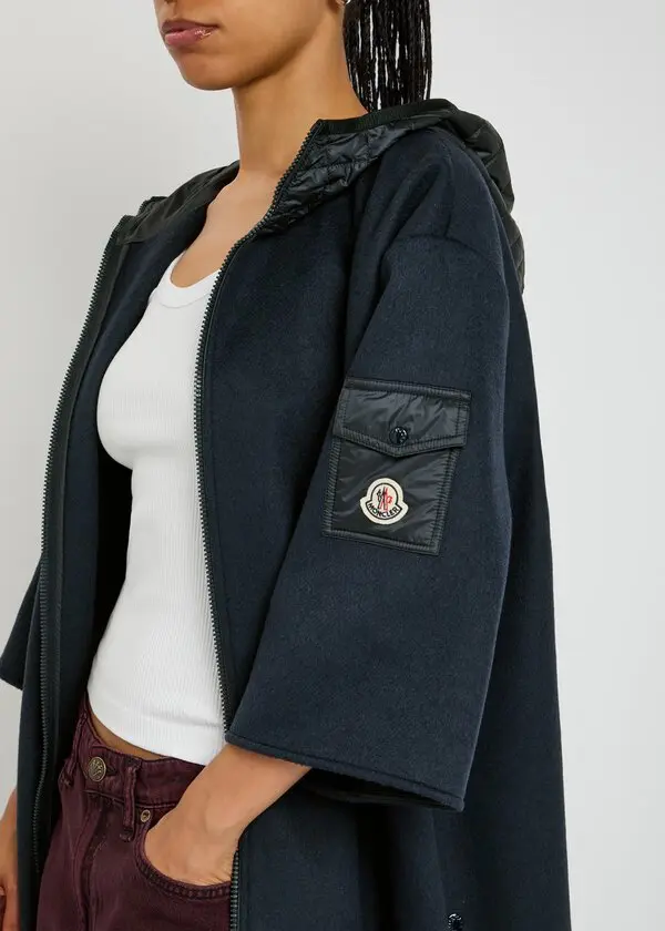 Moncler Hooded Wool-blend Cape Coat