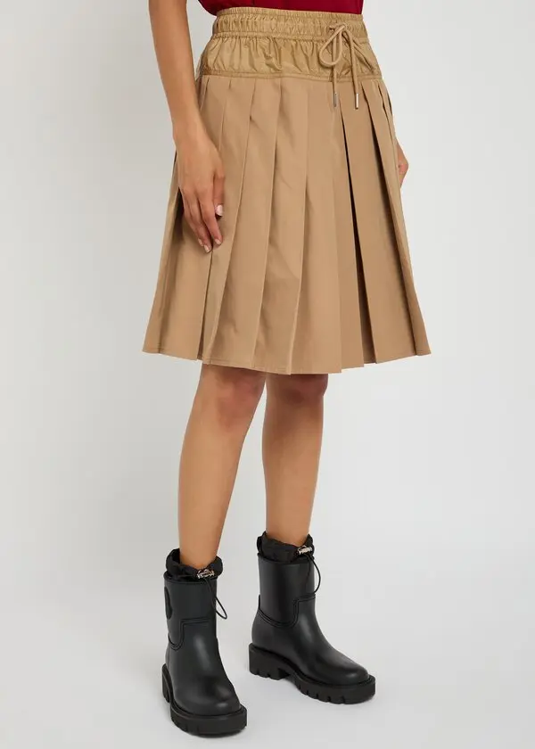 Moncler Pleated Woven Mini Skirt - Tan
