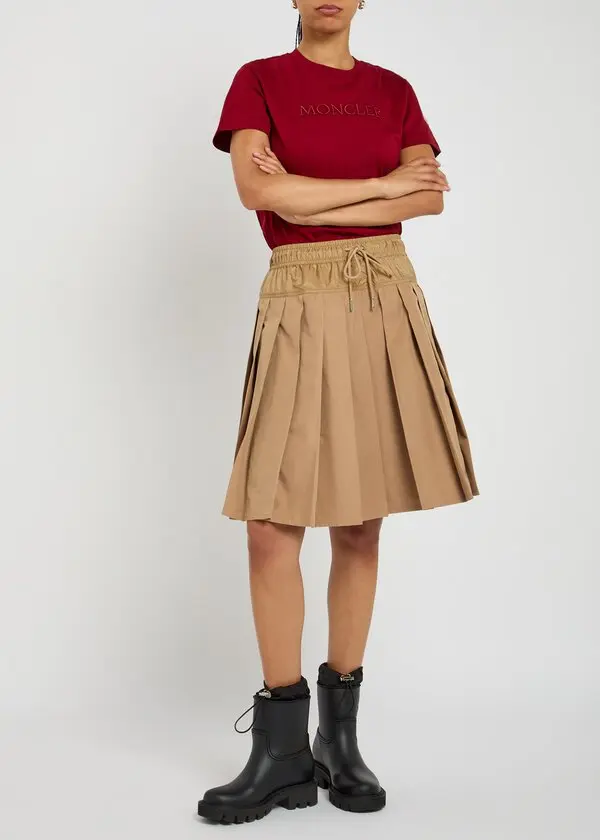 Moncler Pleated Woven Mini Skirt - Tan