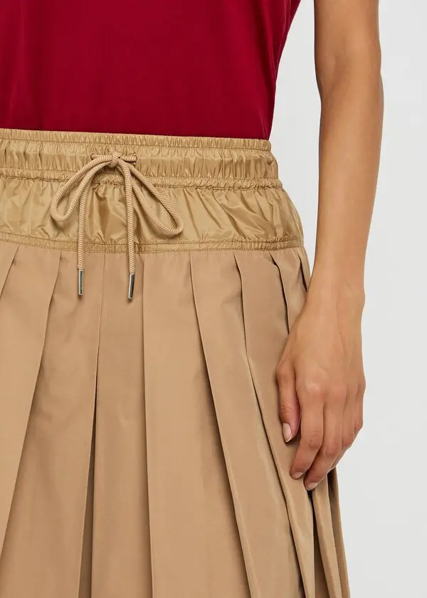 Moncler Pleated Woven Mini Skirt - Tan