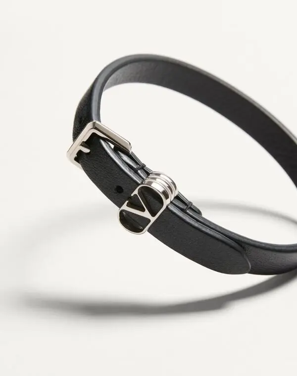 Valentino Garavani Ovalette Calfskin Bracelet With Palladium Vlogo Signature