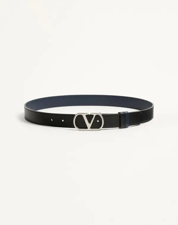 Valentino Garavani Vlogo Signature Reversible Shiny Calfskin Belt - Black