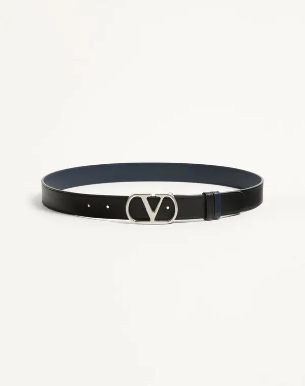 Valentino Garavani Vlogo Signature Reversible Shiny Calfskin Belt - Black