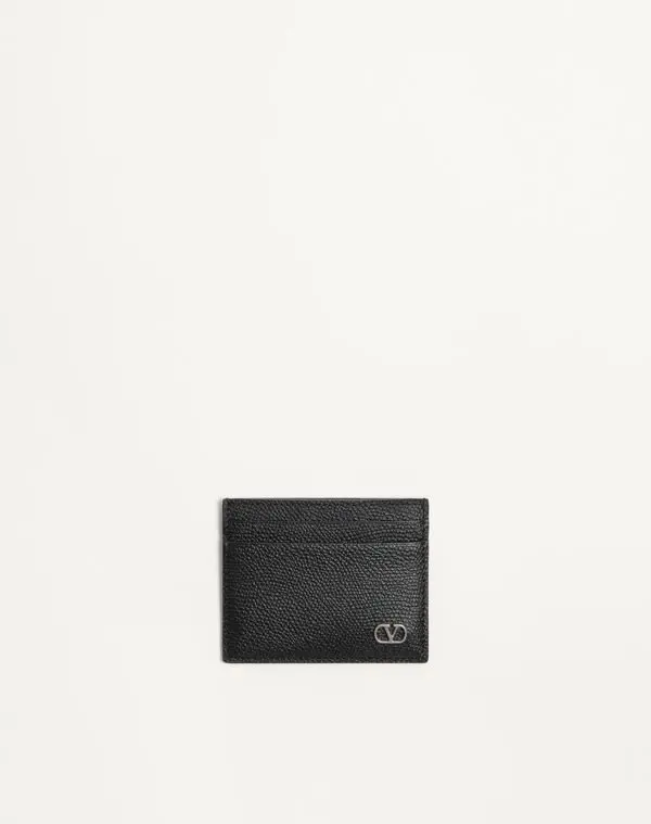 Valentino Garavani Vlogo Signature Cardholder In Grainy Calfskin - Black