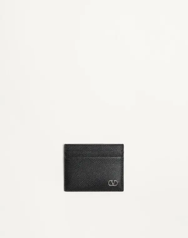 Valentino Garavani Vlogo Signature Cardholder In Grainy Calfskin - Black