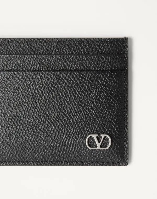 Valentino Garavani Vlogo Signature Cardholder In Grainy Calfskin - Black