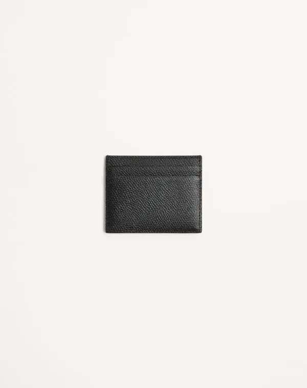 Valentino Garavani Vlogo Signature Cardholder In Grainy Calfskin - Black