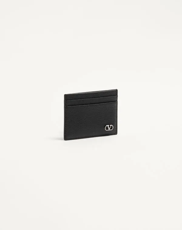 Valentino Garavani Vlogo Signature Cardholder In Grainy Calfskin - Black