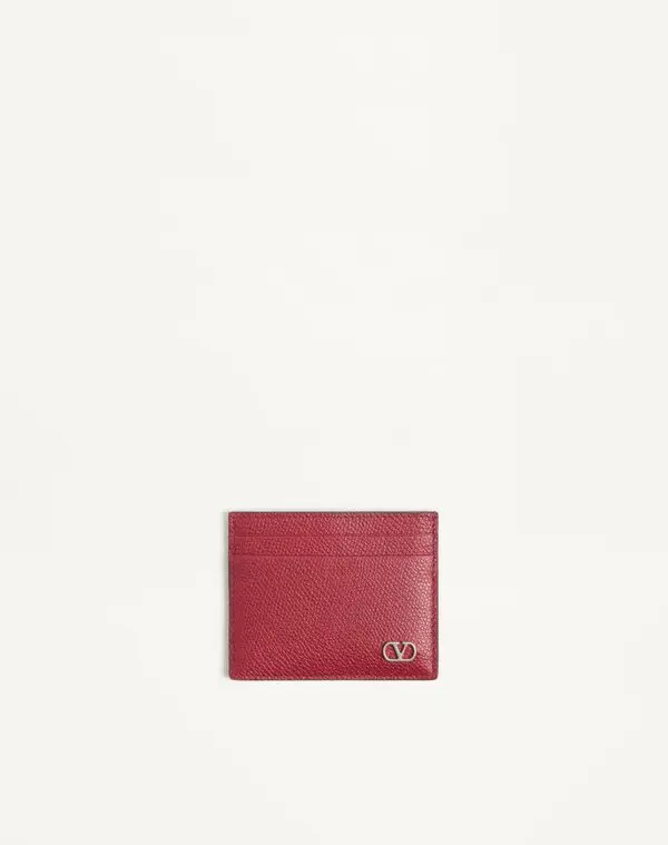Valentino Garavani Vlogo Signature Cardholder In Grainy Calfskin - Red