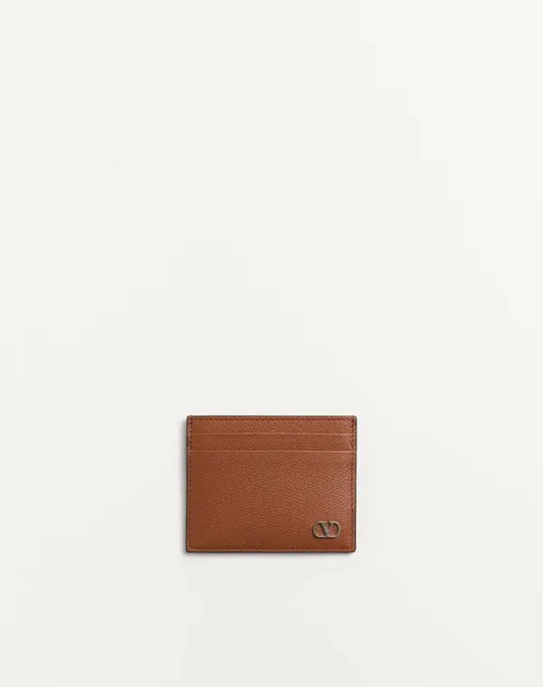 Valentino Garavani Vlogo Signature Cardholder In Grainy Calfskin - Saddle Brown