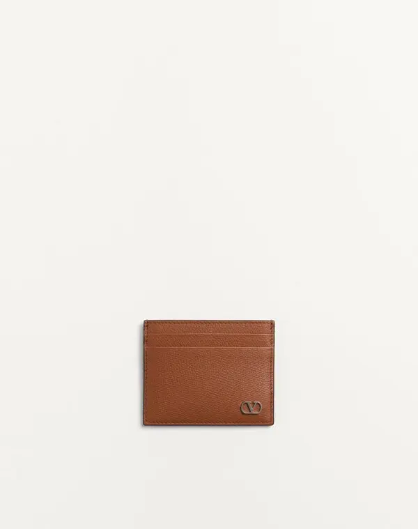 Valentino Garavani Vlogo Signature Cardholder In Grainy Calfskin - Saddle Brown