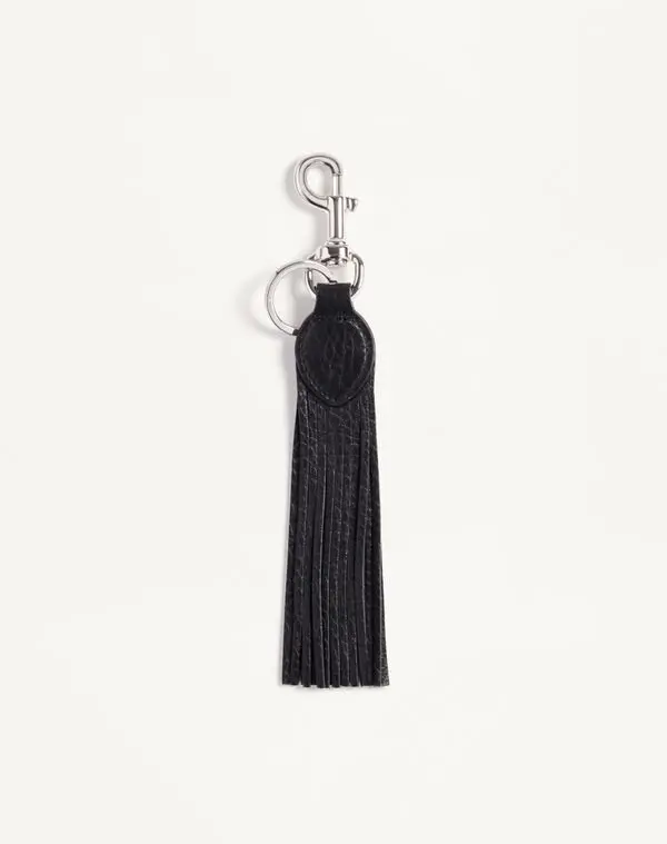 Valentino Garavani Vlogo Signature Key Ring In Grainy Calfskin And Metal