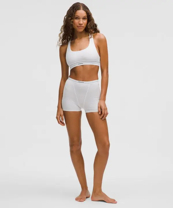 Lululemon Stretch Cotton Ribbed Logo Racerback Bralette - White