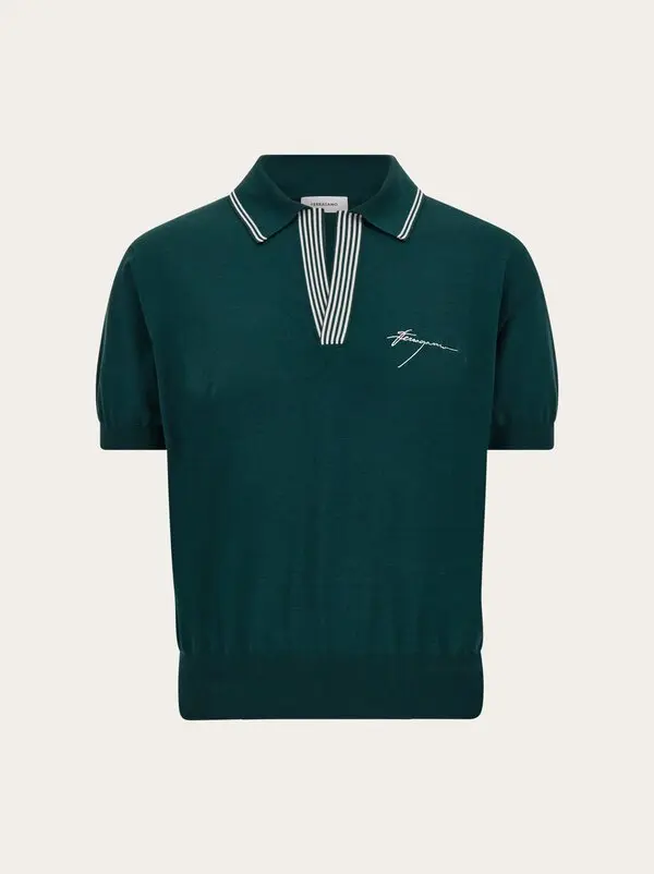 FERRAGAMO Silk Blend Polo Shirt - Green