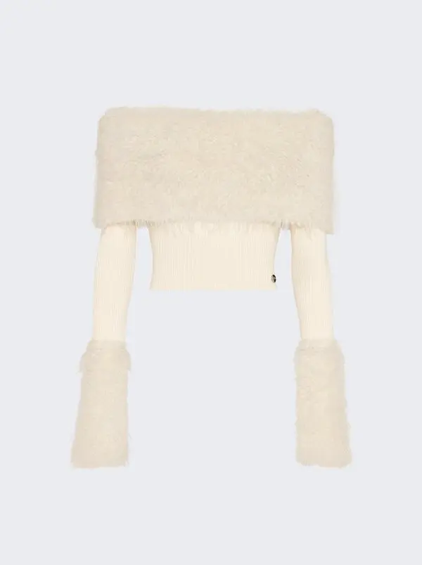 JEAN PAUL GAULTIER Ribbed Knit Sweater With Fuzzy Trim - White