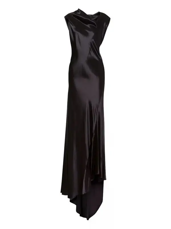 Alberta Ferretti Satin Long Dress - Black