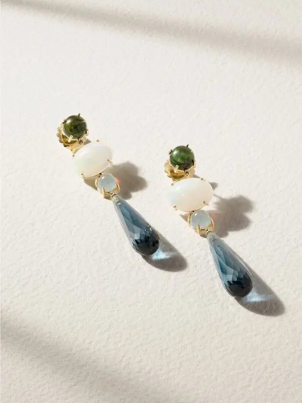 OLE LYNGGAARD COPENHAGEN Lotus 18-karat Gold Multi-stone Drop Earrings - Blue