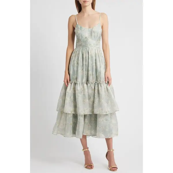 Lulus Dylan Tie Back Tiered Midi Dress