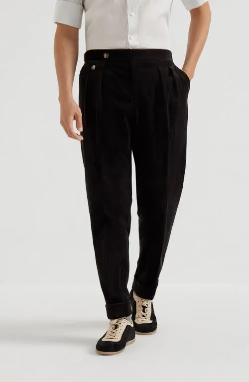 Brunello Cucinelli Trousers With Double Pleats And Tabs - Black