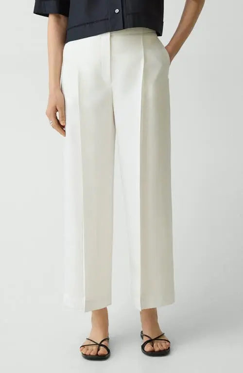 Theory Pleated High Waist Wide Leg Pants - Ivory