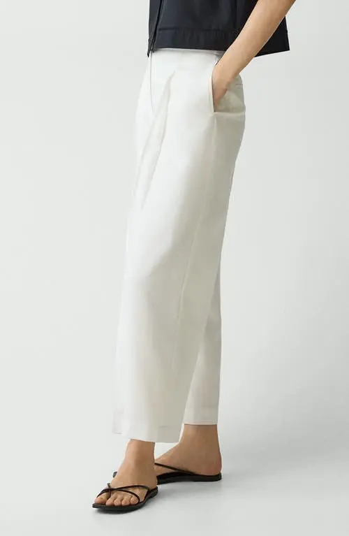 Theory Pleated High Waist Wide Leg Pants - Ivory
