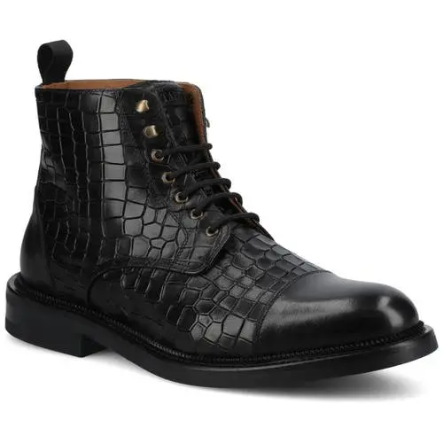 Taft Rome Leather Dress Boots - Croco/black