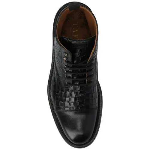 Taft Rome Leather Dress Boots - Croco/black
