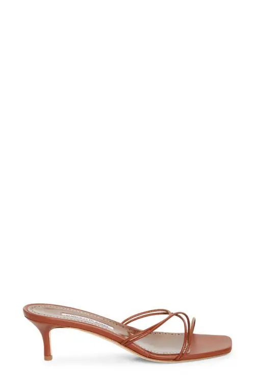 Manolo Blahnik Ninefemu Strappy Kitten Heel Slide Sandal - Medium Brown