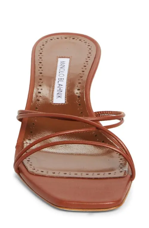 Manolo Blahnik Ninefemu Strappy Kitten Heel Slide Sandal - Medium Brown
