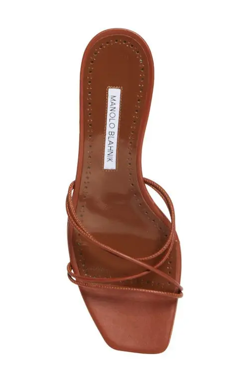 Manolo Blahnik Ninefemu Strappy Kitten Heel Slide Sandal - Medium Brown