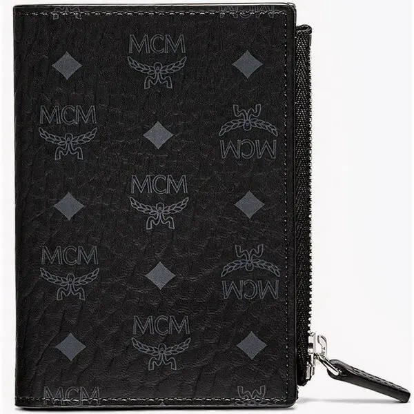 Mcm Bifold Zip Card Wallet In Visetos Original - Black