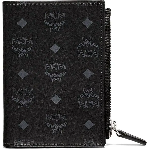 Mcm Bifold Zip Card Wallet In Visetos Original - Black