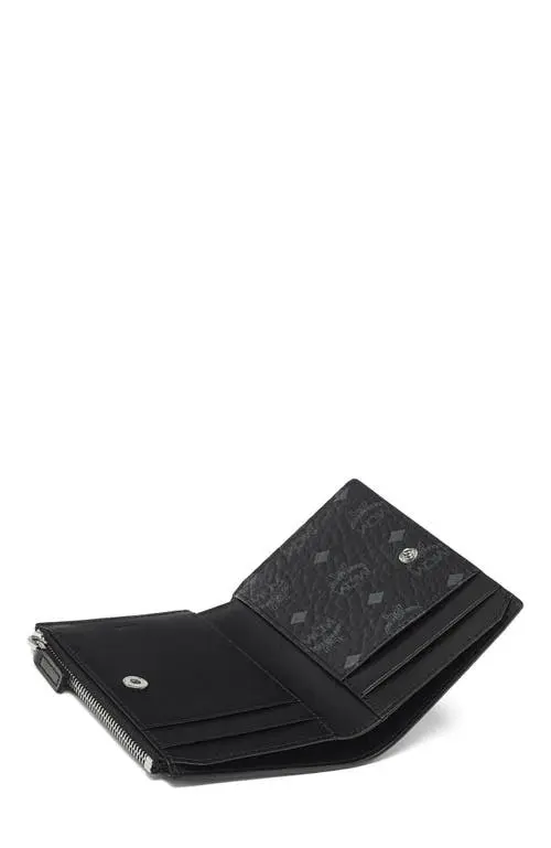 Mcm Bifold Zip Card Wallet In Visetos Original - Black