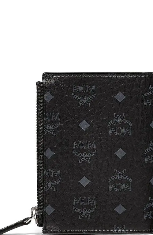 Mcm Bifold Zip Card Wallet In Visetos Original - Black