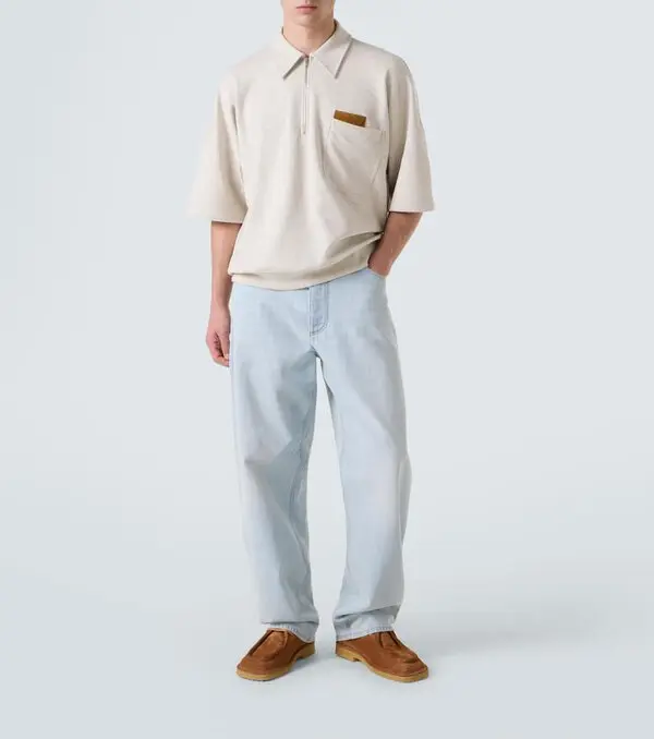 Bottega Veneta Zip-up Cotton Jersey Polo Shirt