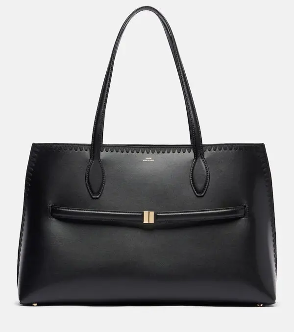 TOTEME Lounge Embroidered Leather Tote Bag - Black