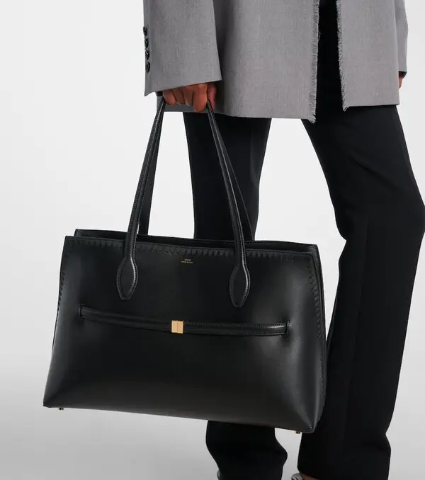 TOTEME Lounge Embroidered Leather Tote Bag - Black