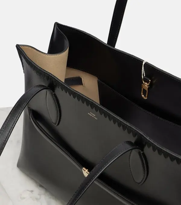TOTEME Lounge Embroidered Leather Tote Bag - Black