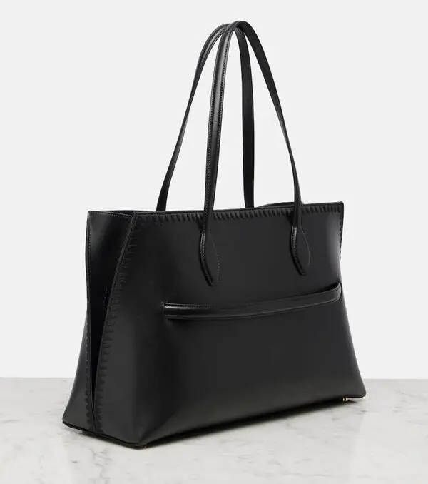 TOTEME Lounge Embroidered Leather Tote Bag - Black