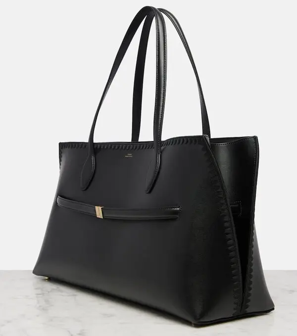 TOTEME Lounge Embroidered Leather Tote Bag - Black