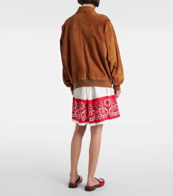 Miu Miu Logo Suede Blouson Jacket - Brown