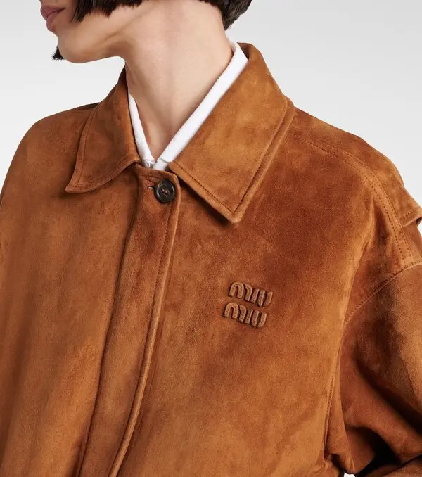 Miu Miu Logo Suede Blouson Jacket - Brown