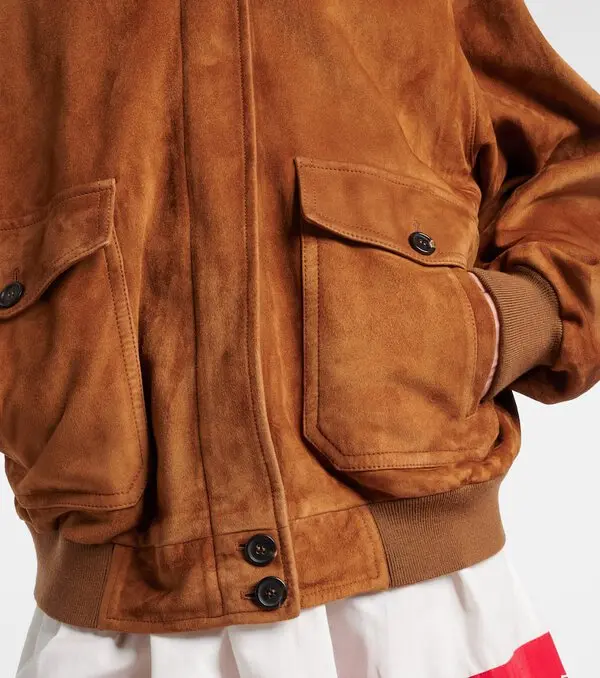 Miu Miu Logo Suede Blouson Jacket - Brown